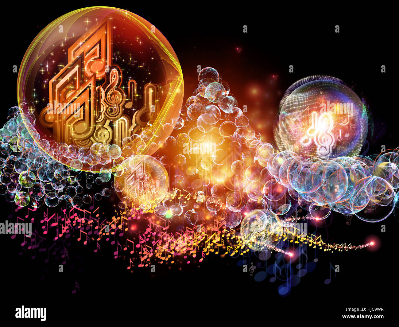 Bubble Symphony series. Backdrop composed of musical notes, fractal ...