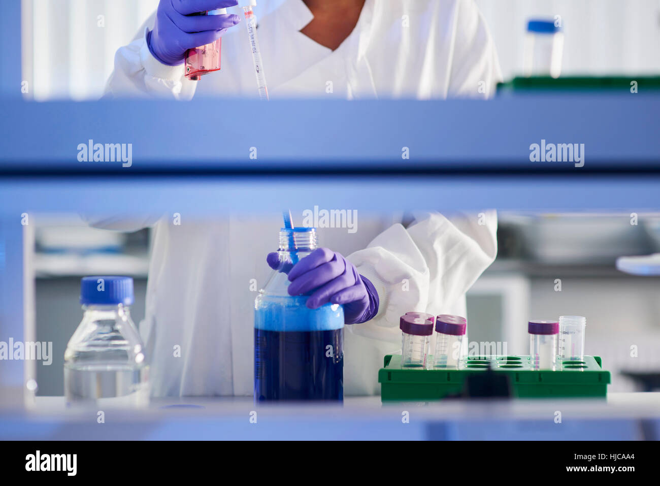 Scientist in laboratory using electronic pipette Stock Photo - Alamy