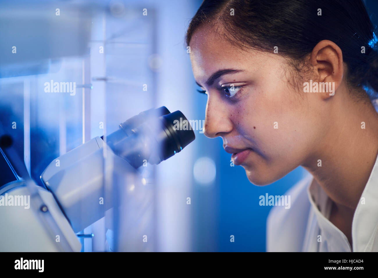 Scientist in laboratory looking through microscope Stock Photo - Alamy