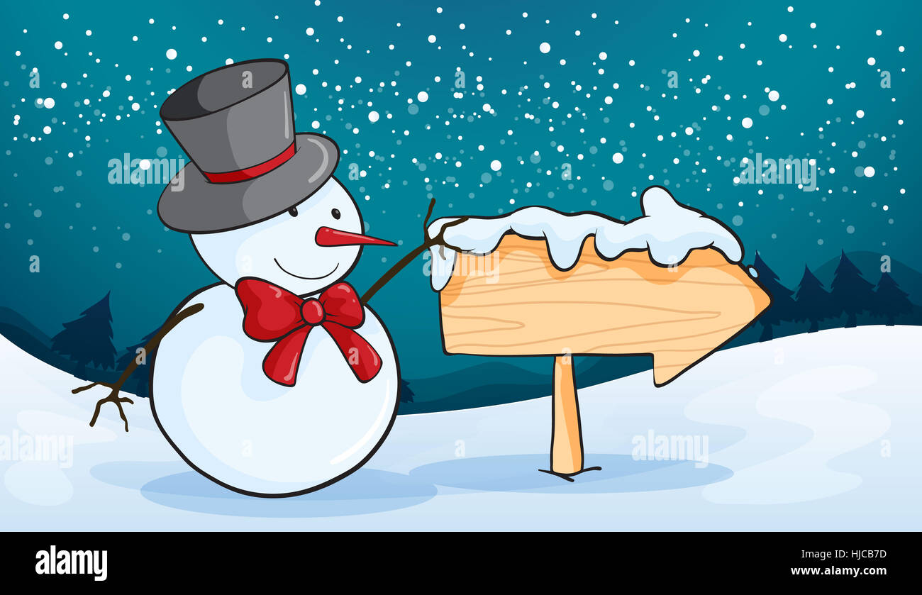 illustration of snowman in a beautiful nature Stock Photo - Alamy