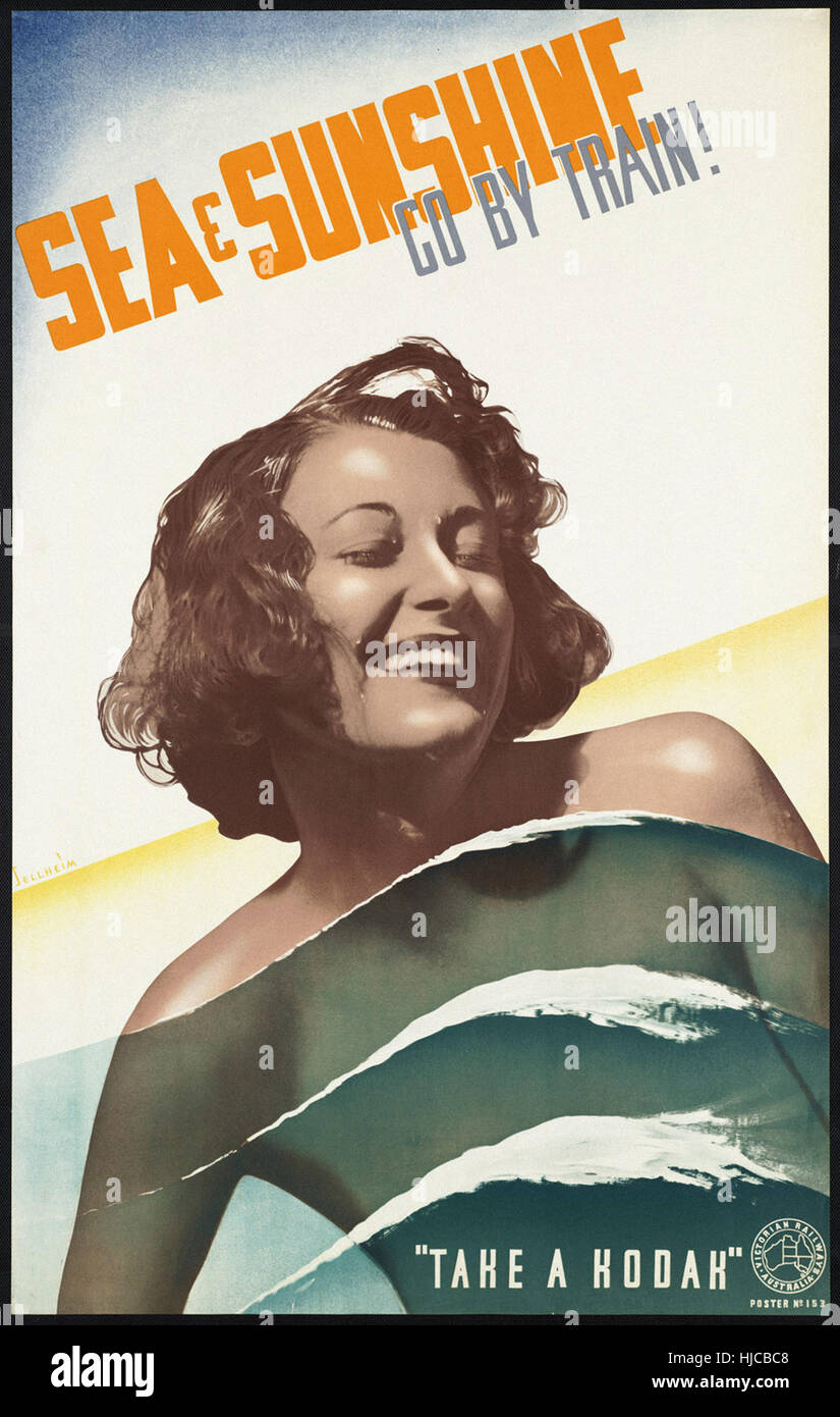 See & sunshine, go by train. Take a - Vintage travel poster 1920s-1940s ...