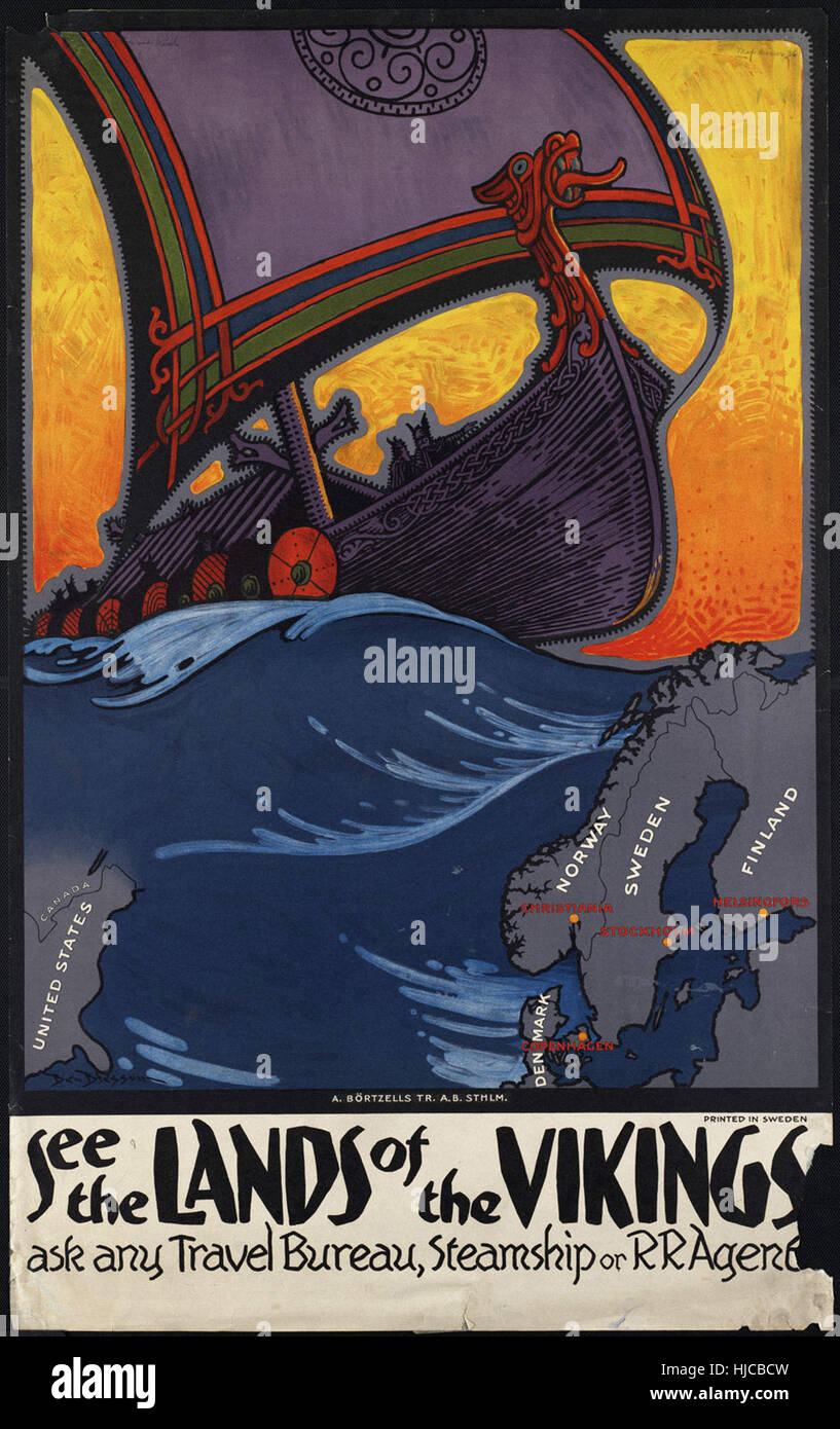 See the lands of the vikings - Vintage travel poster 1920s-1940s Stock ...