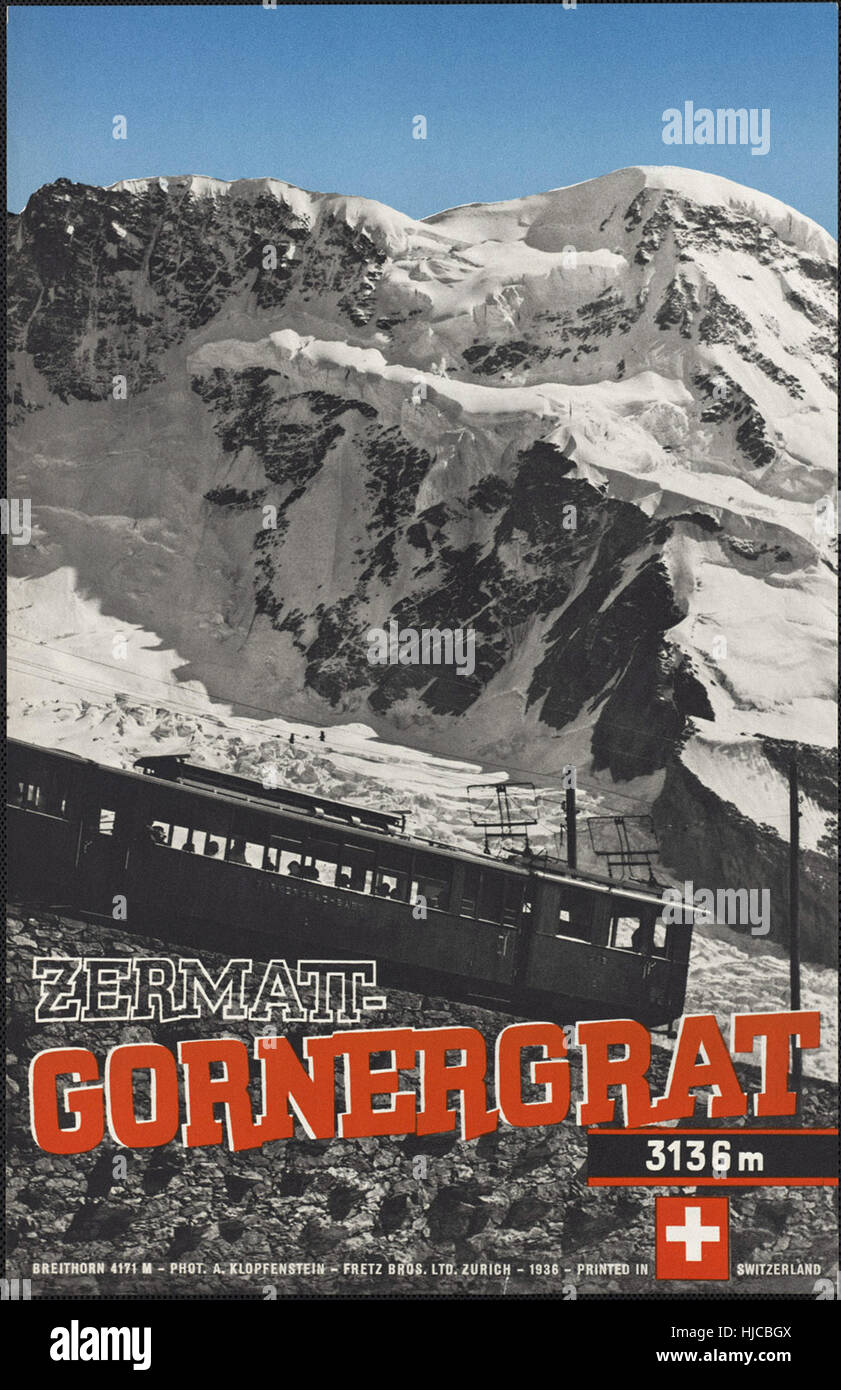 Zermatt-Gornergrat - Vintage travel poster 1920s-1940s Stock Photo - Alamy