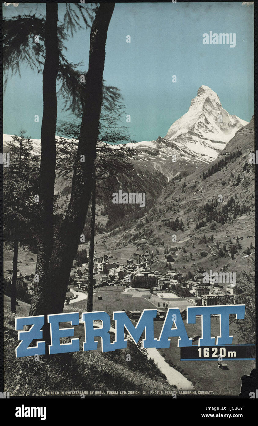 Zermatt - Vintage travel poster 1920s-1940s Stock Photo - Alamy