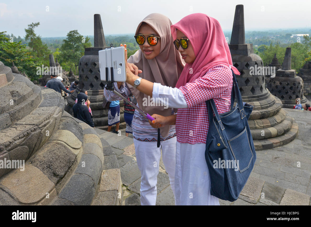 Yogyakarta, Java, Indonesia: Tourists visiting the Buddhist temple of ...