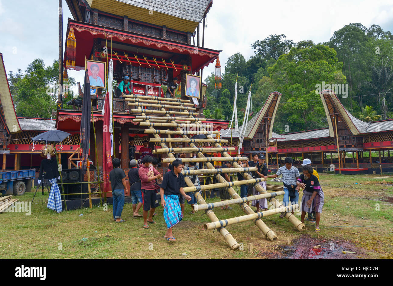 Tana Toraja, Sulawesi, Indonesia - August 15: Funeral ceremony on ...