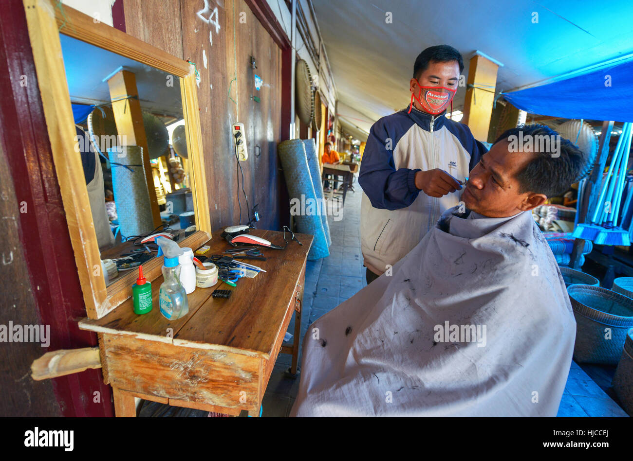 Rantepao, Tana Toraja, Sulawesi, Indonesia: Barber in the market Pasar ...