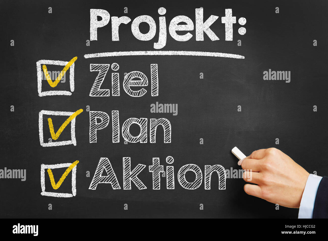 Hand writing in German "Projekt: Ziel Plan Aktion" (project: goal plan ...