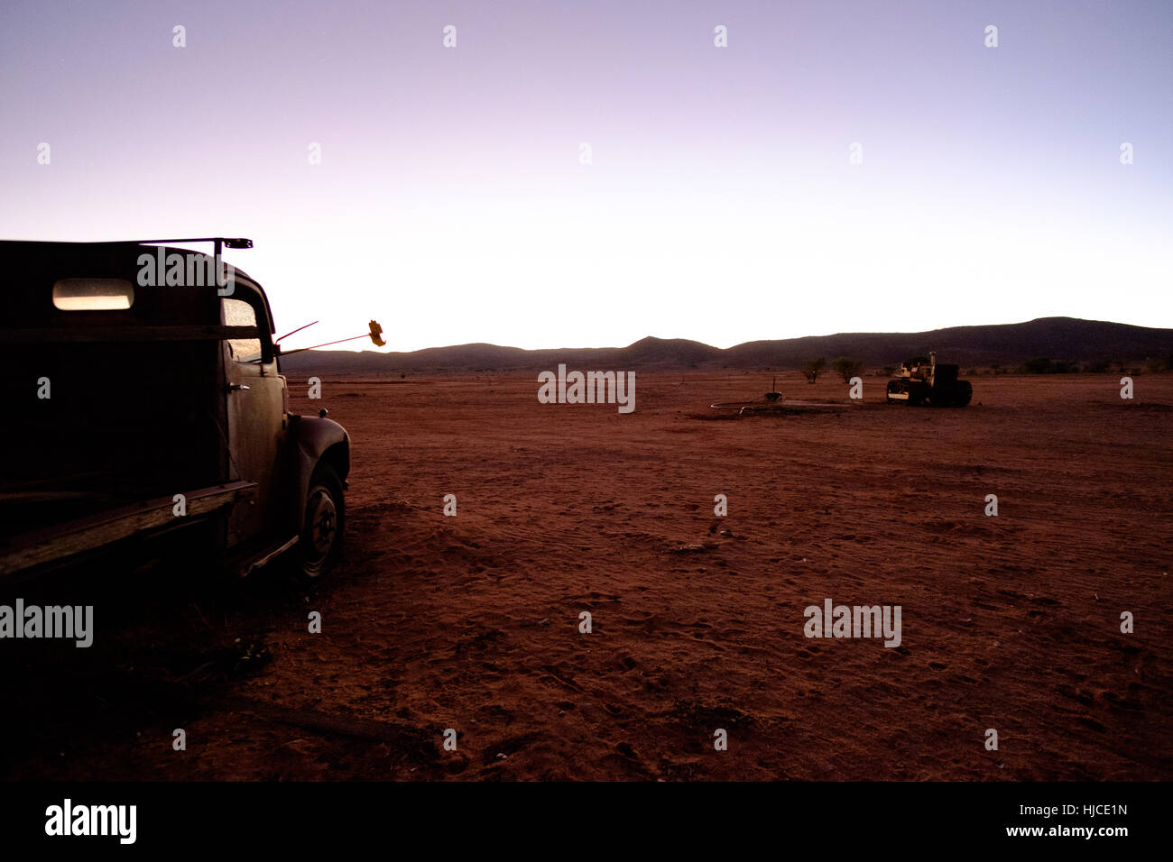Old Fargo truck in the early morning, pre-dawn light in the desert ...