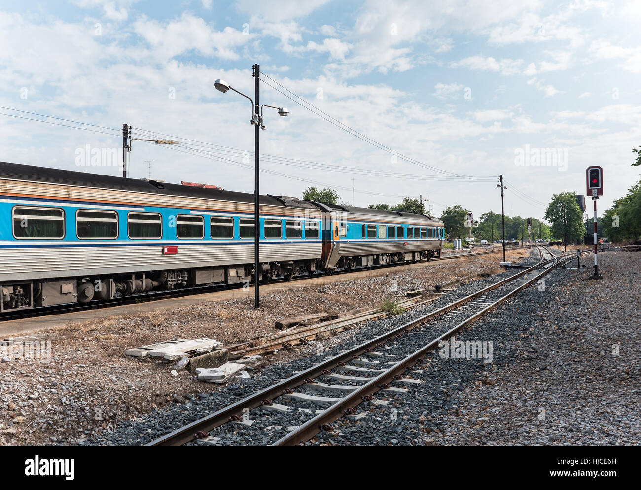 Express diesel railcar is leaving from the urban station in the ...