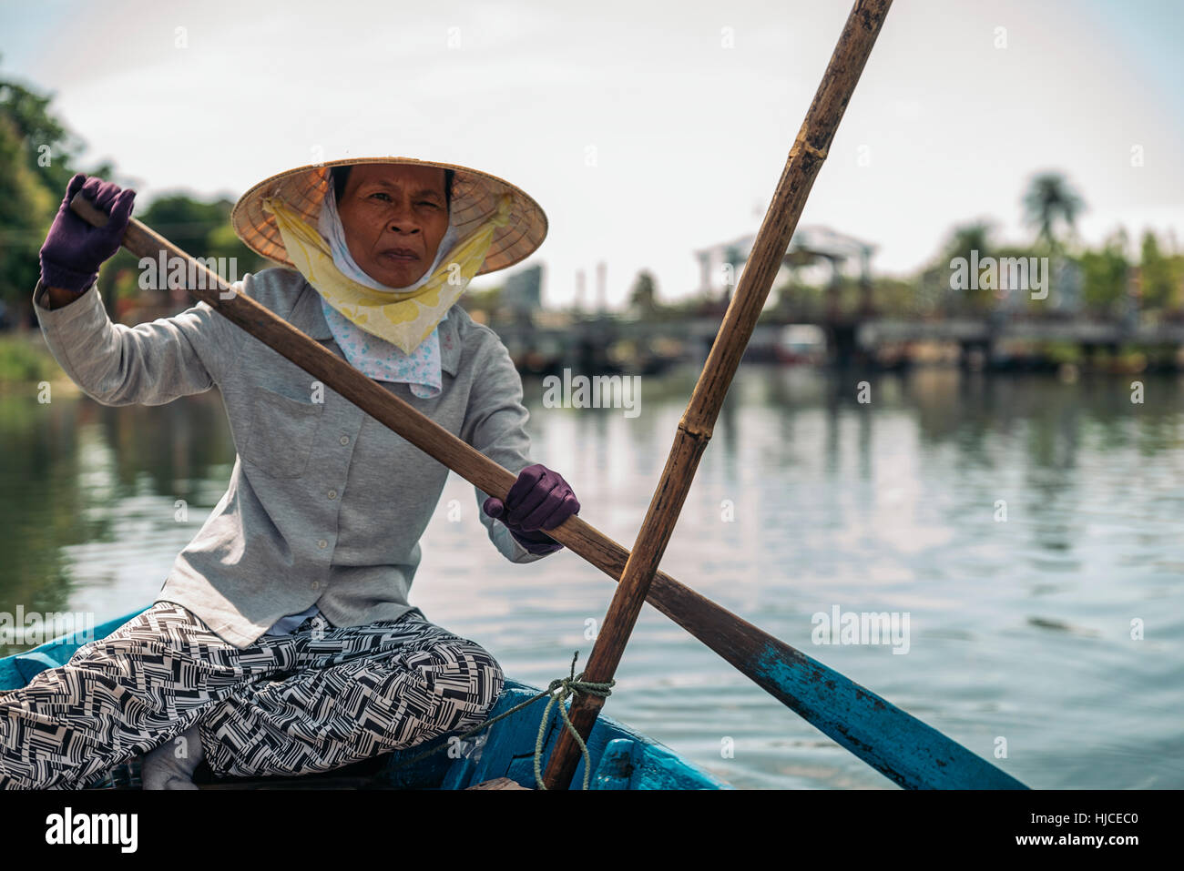 Vietnamese Woman on a Boat Rowing. Vietnam Concept Stock Photo - Alamy