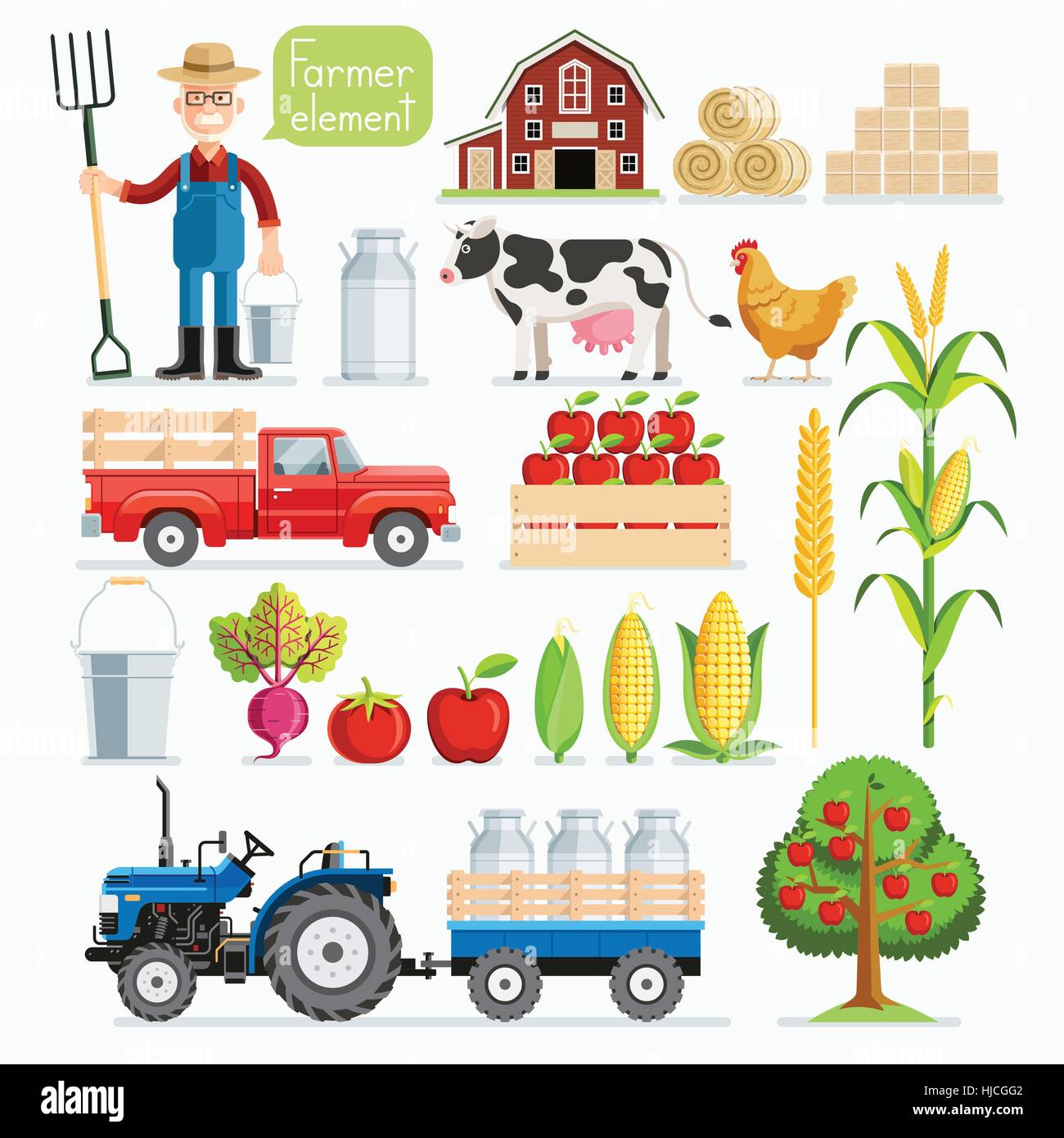 Set of farmer element. Farmer and Farm animals. Vector illustrations ...