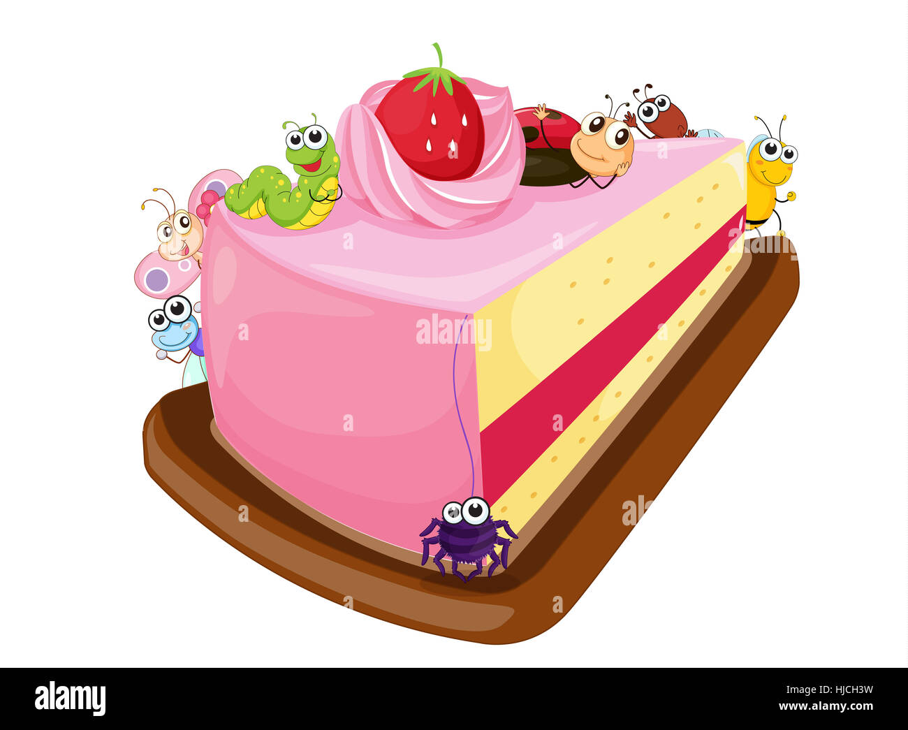 illustration of cake and various insects on a white background Stock ...