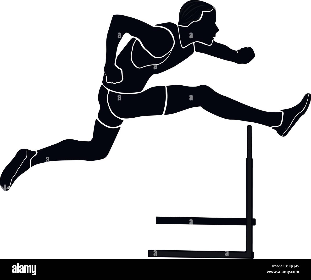 runner athlete running hurdles black silhouette vector illustration ...