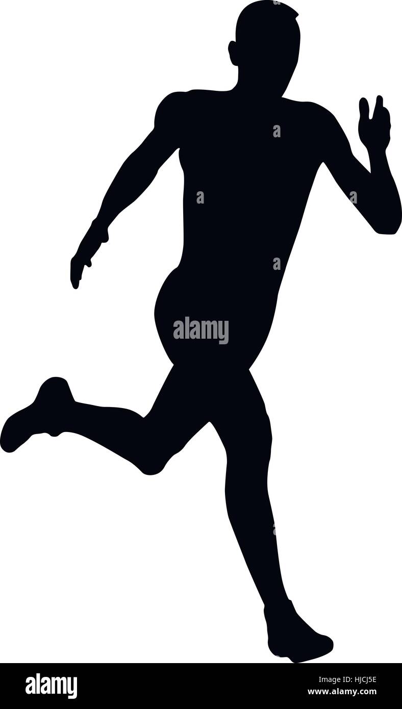 athlete sprinter runner running black silhouette vector illustration ...