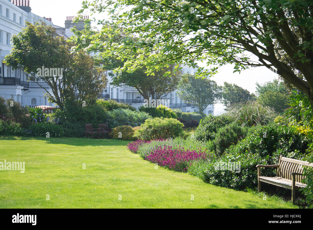 Regency architecture and gardens at Lewes Crescent, Brighton Stock ...