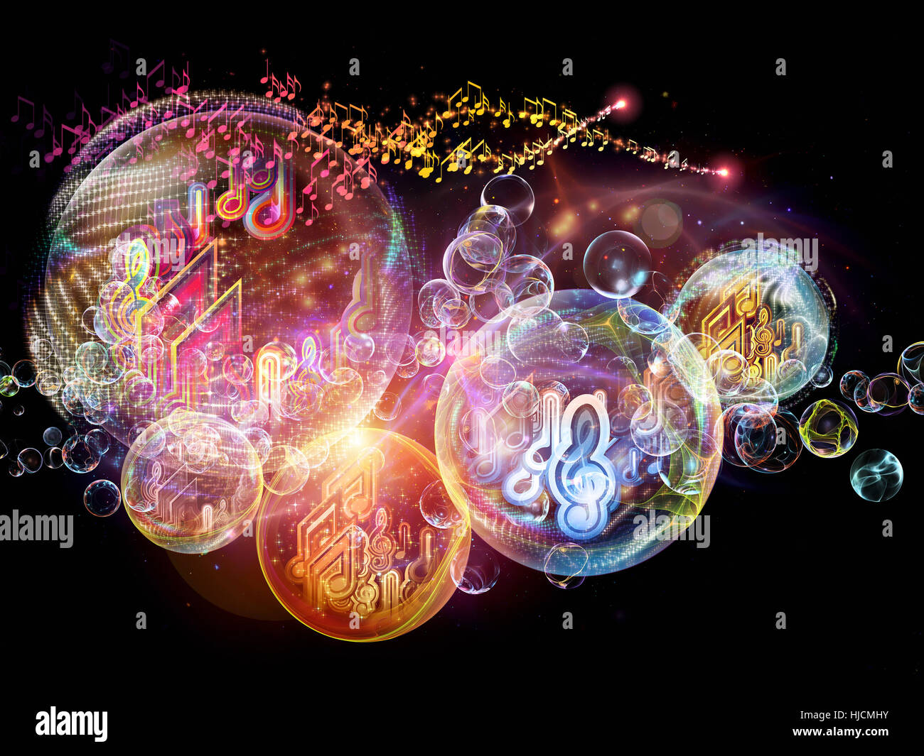 Bubble Symphony series. Artistic abstraction composed of musical notes ...