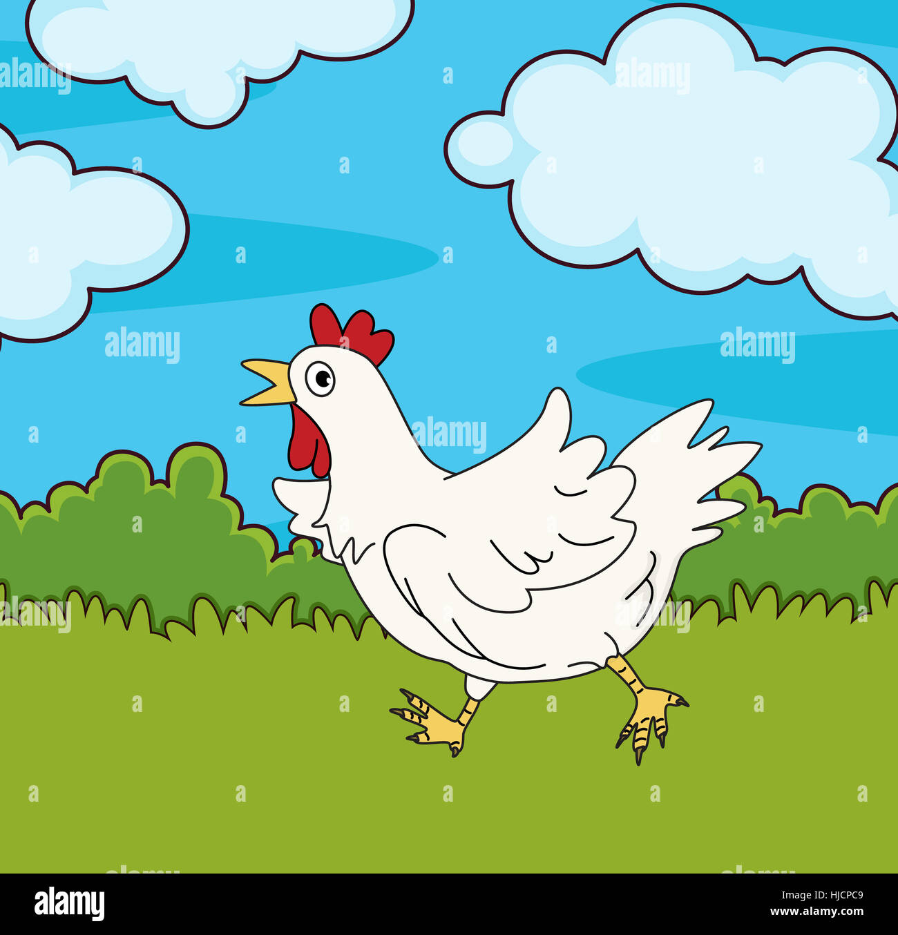 Illustration of chicken running in field Stock Photo - Alamy