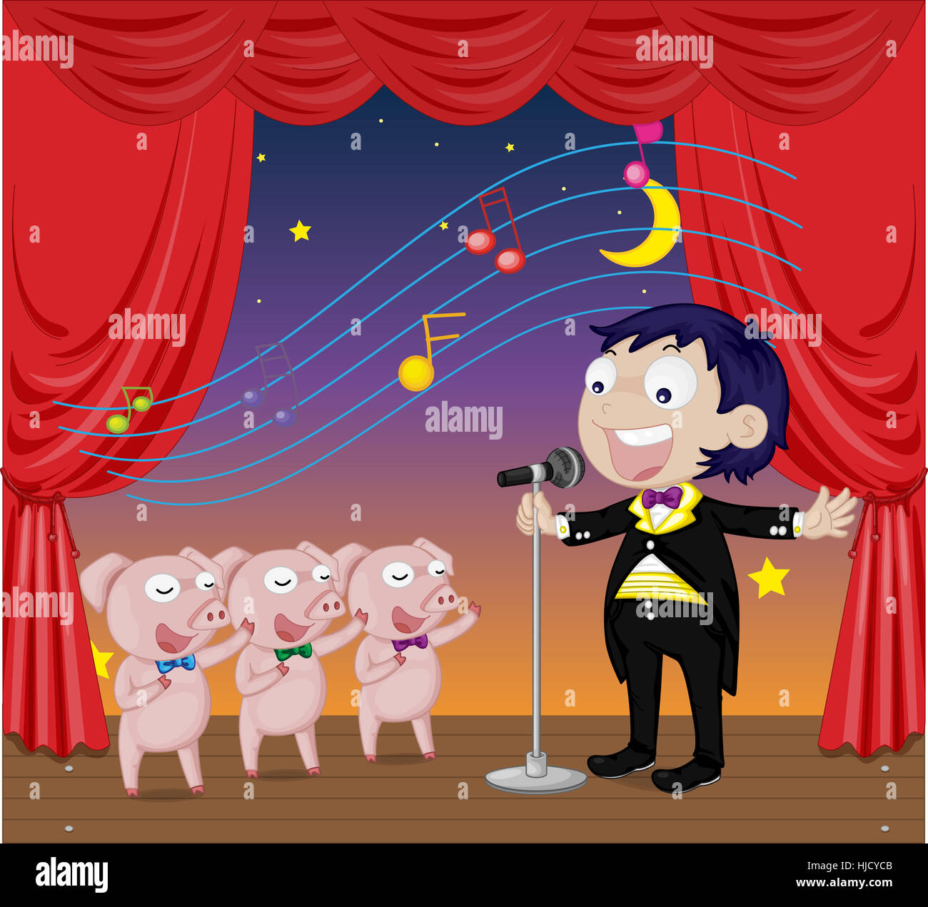 Three little pigs singing with man Stock Photo - Alamy