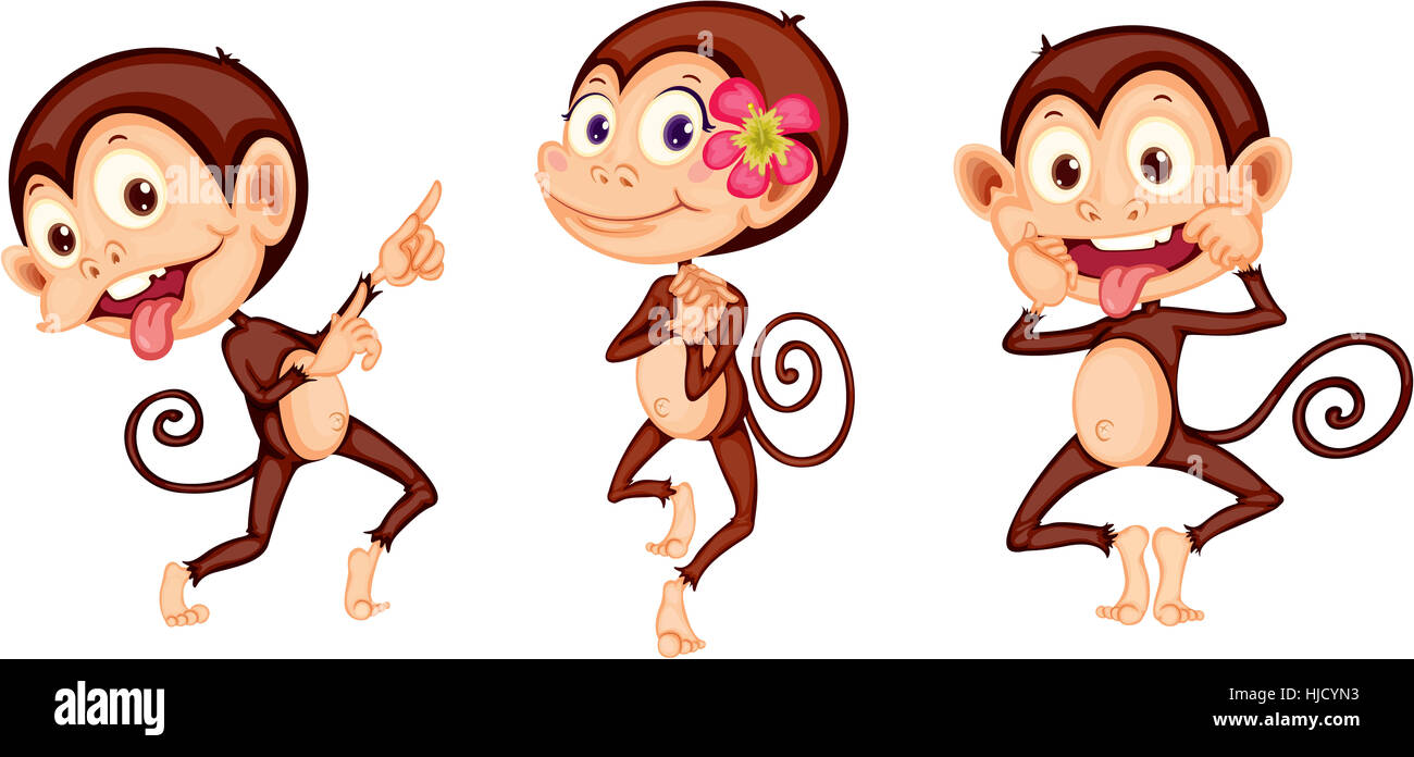 Illustration of three monkeys on white background Stock Photo - Alamy