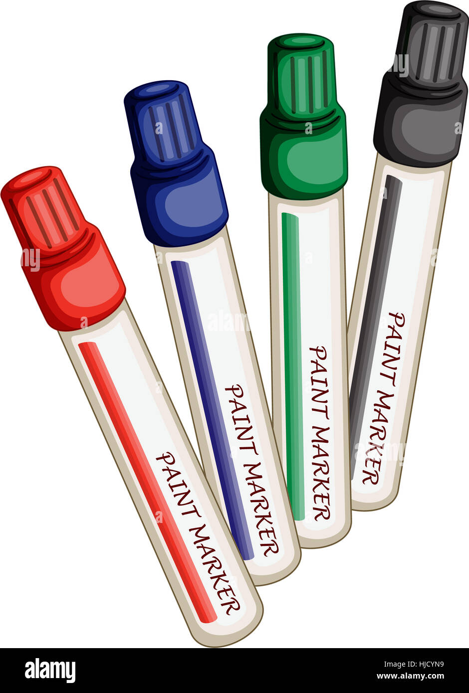 Illustration of paint markers on white background Stock Photo - Alamy