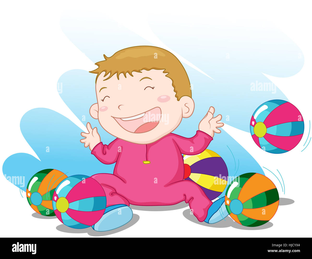 Illustration of baby with colored balls Stock Photo - Alamy