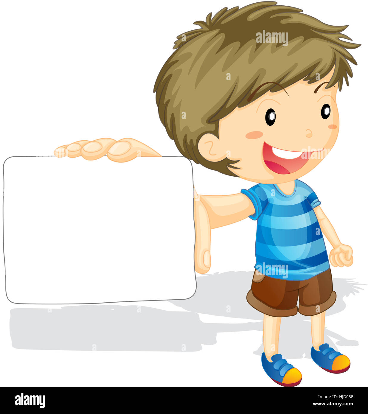 Illustration of boy showing white paper Stock Photo - Alamy