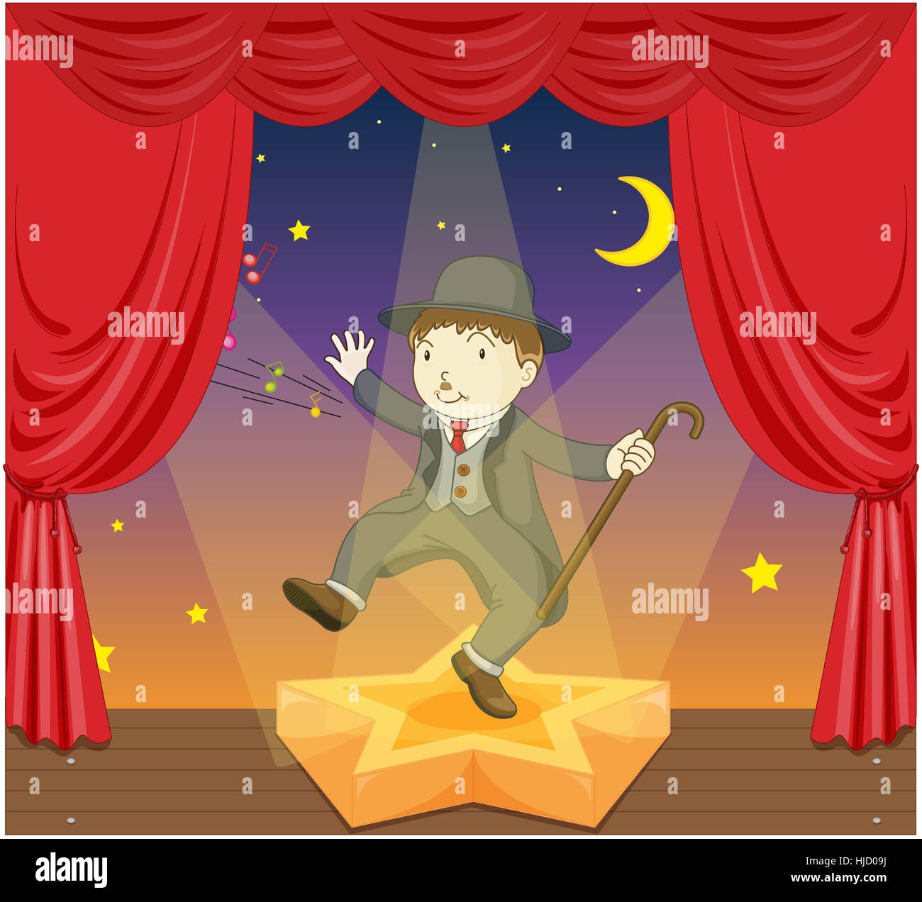 illustration of charlie chaplin on stage Stock Photo - Alamy