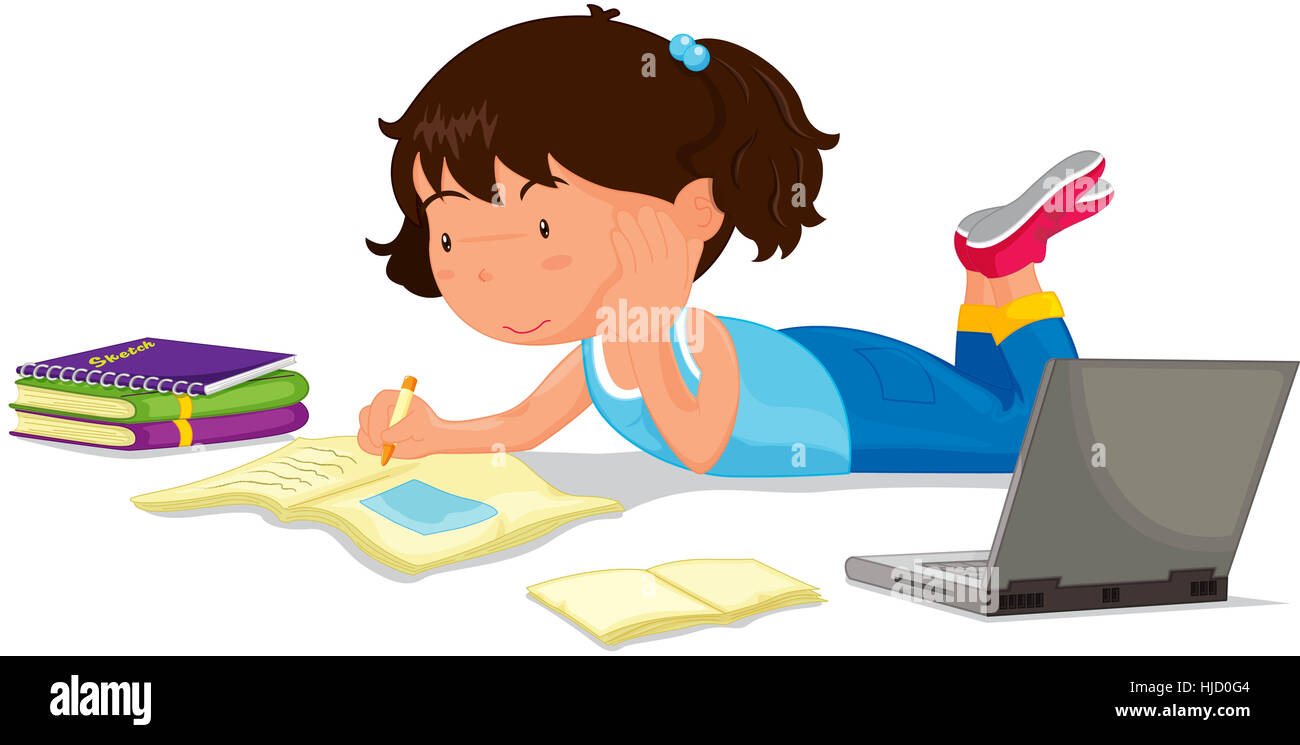 illustration of girl studying Stock Photo - Alamy