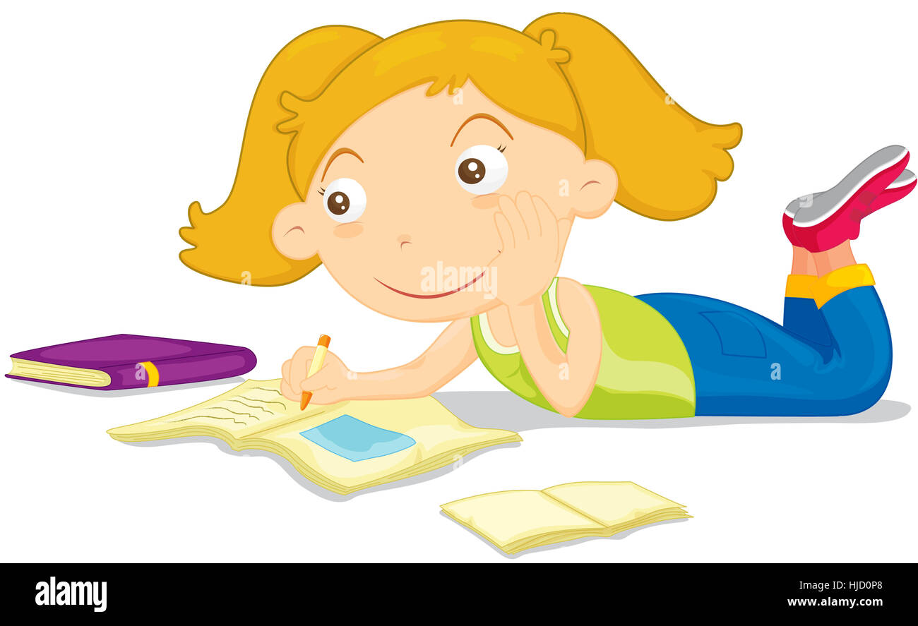 Girl daydreaming while doing homework Stock Photo - Alamy