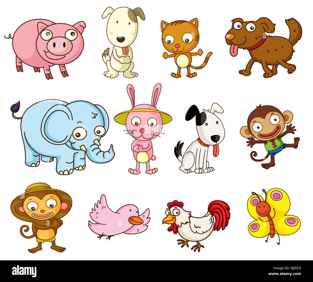 Illustration of cartoon animals on white Stock Photo - Alamy