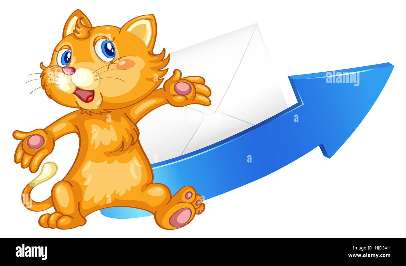 illustration of a cat arrow and envelop on a white Stock Photo - Alamy