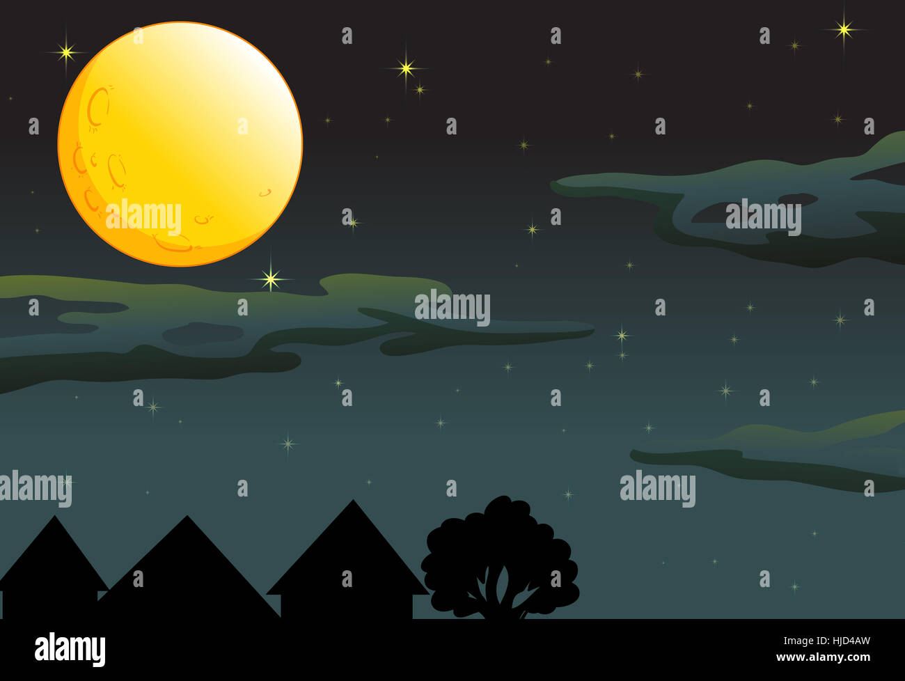 house, building, houses, tree, cosmos, graphic, night, nighttime, black ...