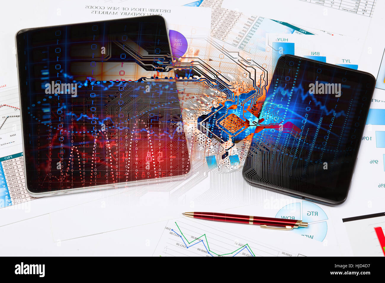 Image of ipad and tablet pc with diagrams illustration hi-res stock ...