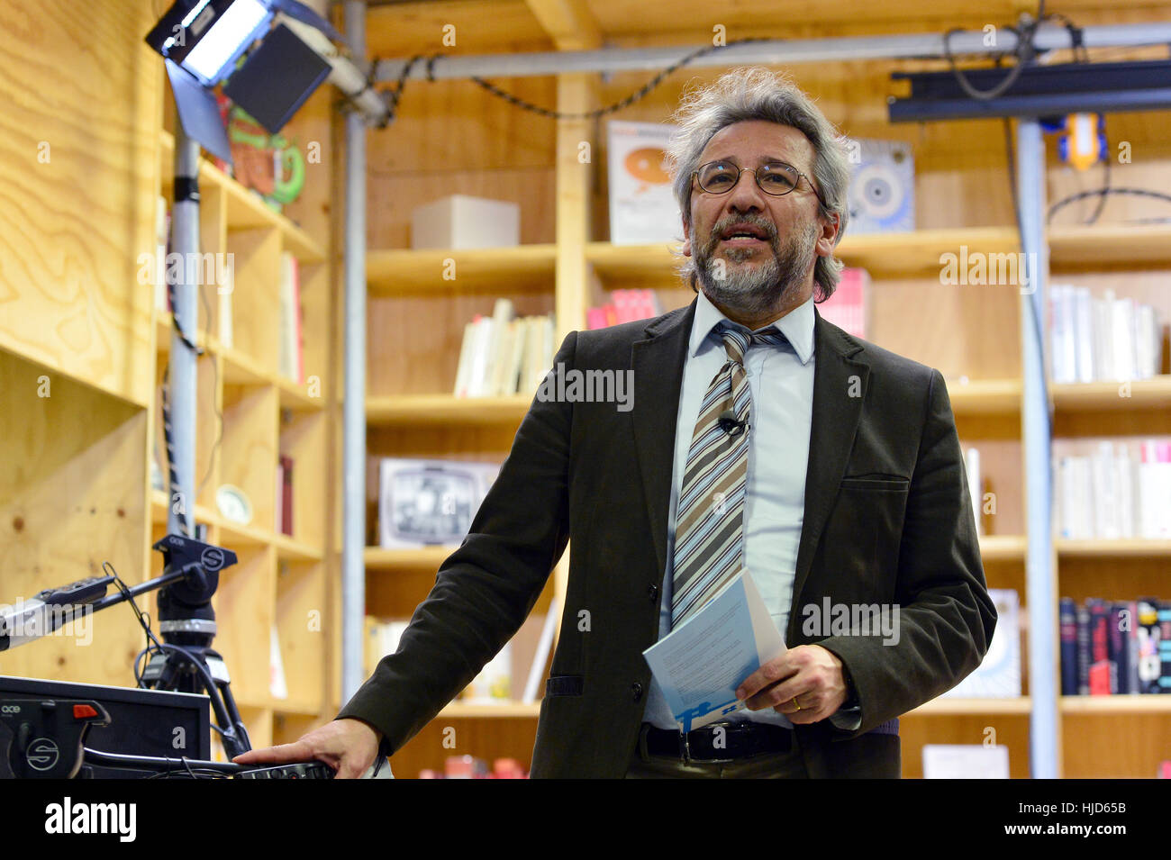 Turkish journalist Can Dündar taking part in the opening of the online ...