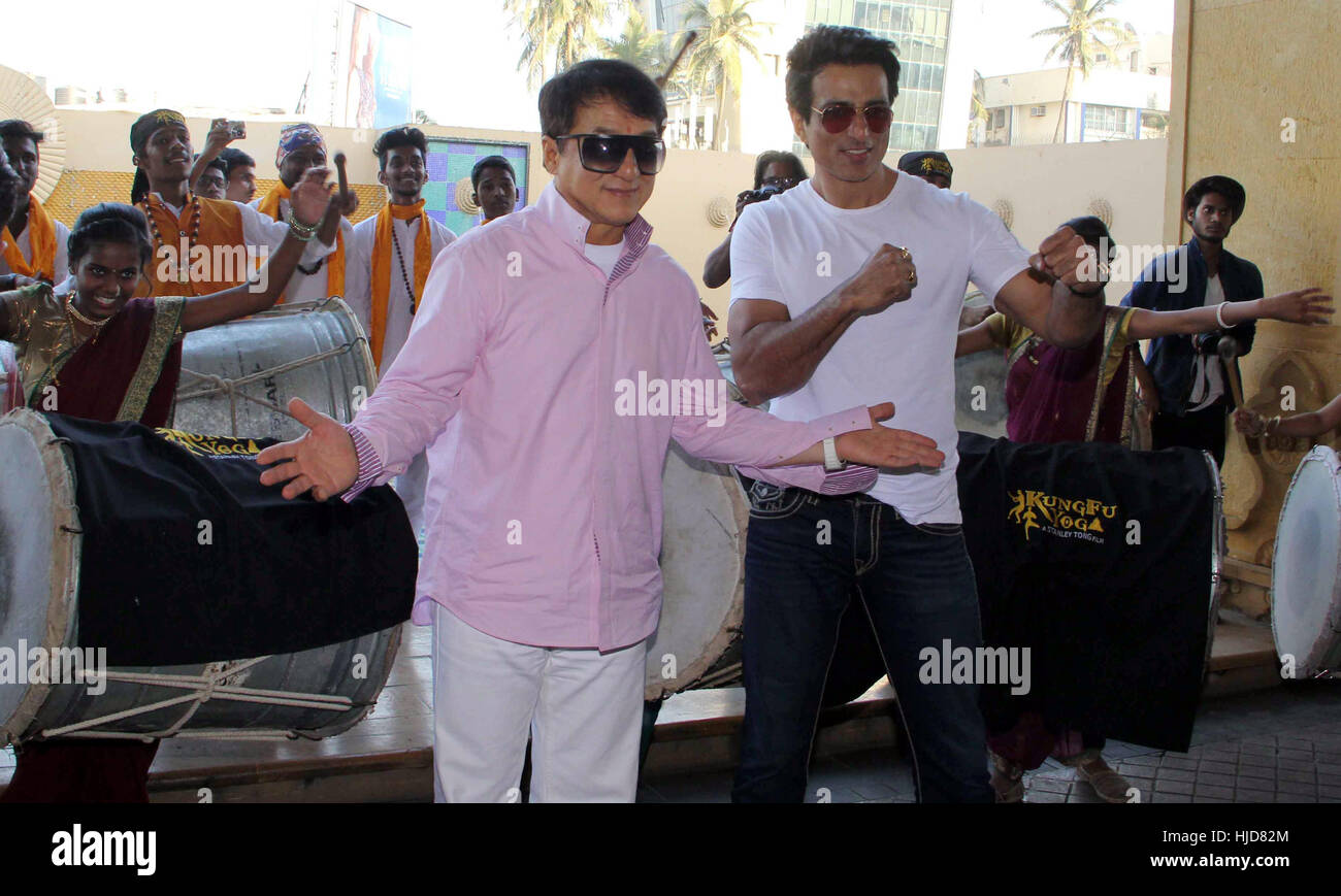 Mumbai, India. 23rd Jan, 2017. Chinese actor Jackie Chan (L, front ...