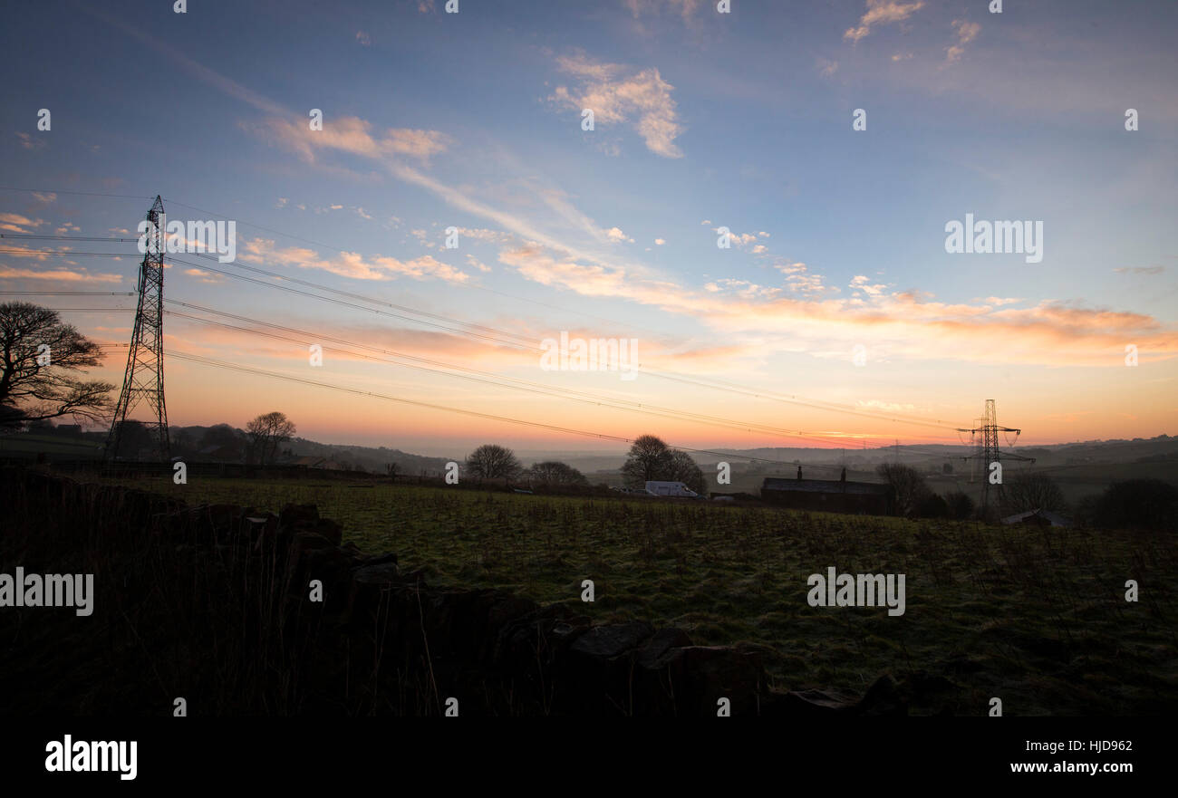 Thornton, Bradford, West Yorkshire, UK. 24th Jan, 2017. Pylons and ...