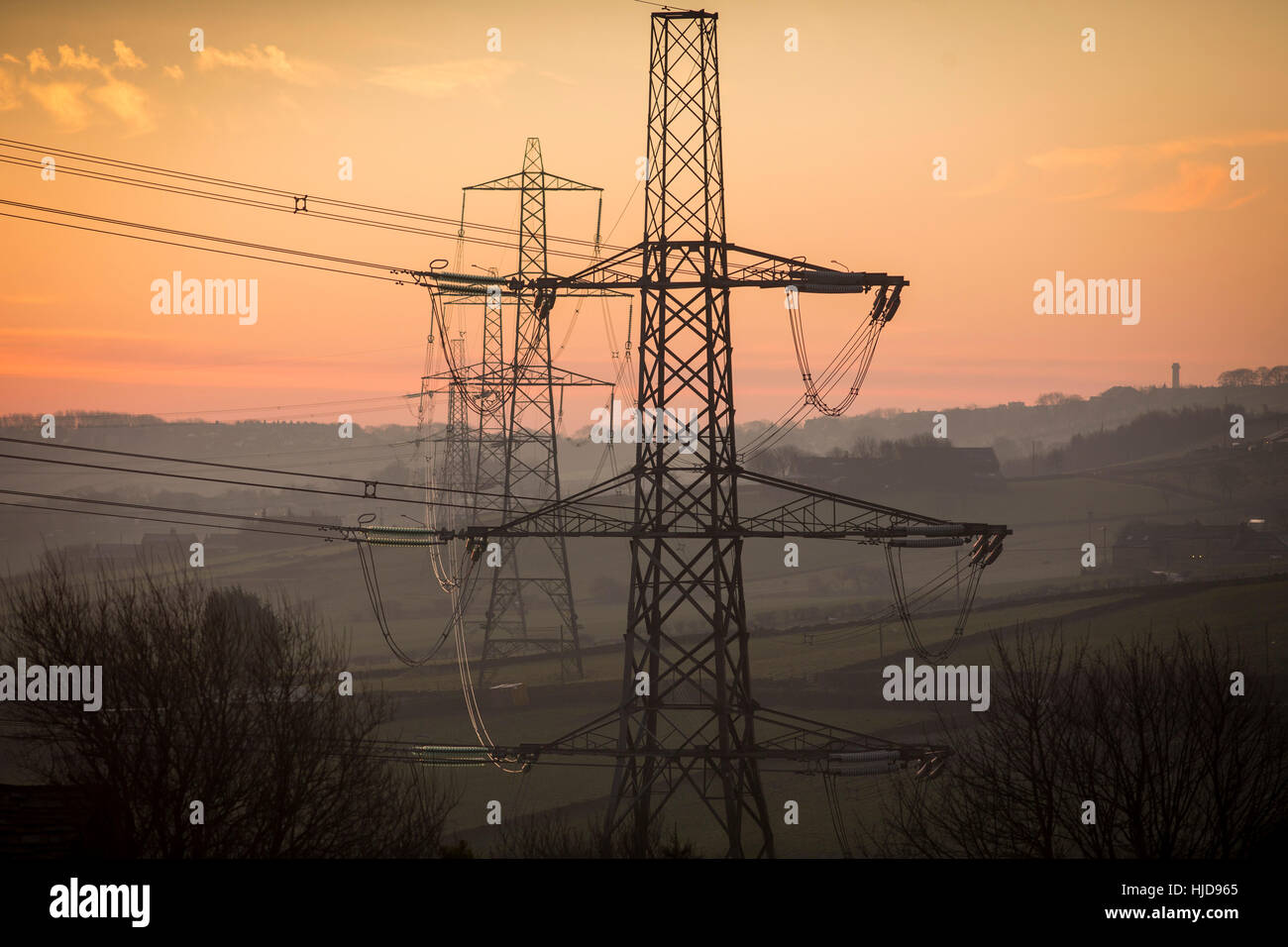 Thornton, Bradford, West Yorkshire, UK. 24th Jan, 2017. Pylons and ...