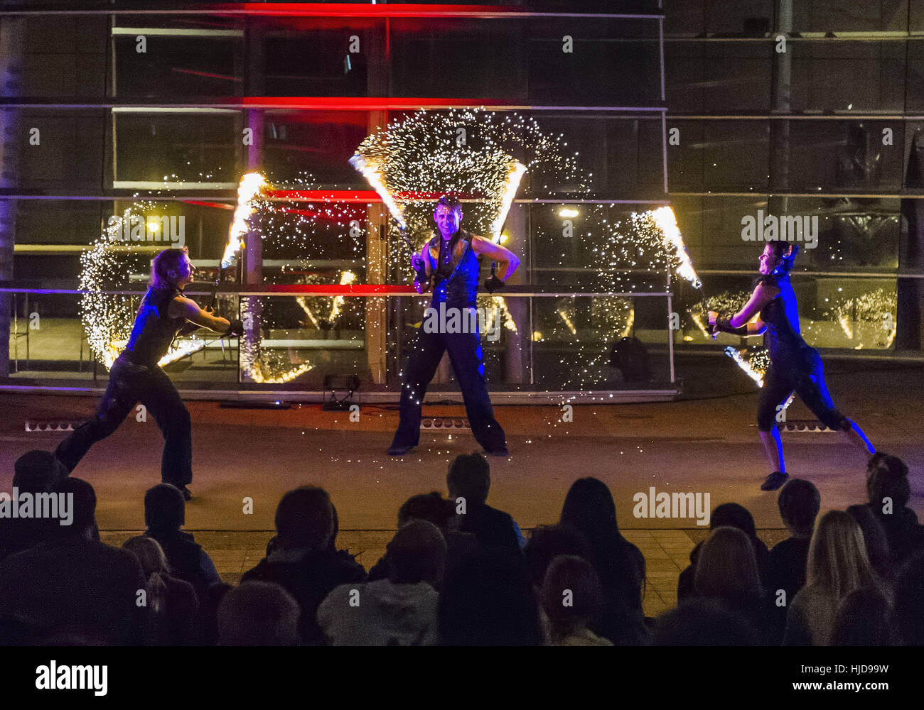 Christchurch, New Zealand. 24th Jan, 2017. The FlameOz Fire Show lights ...