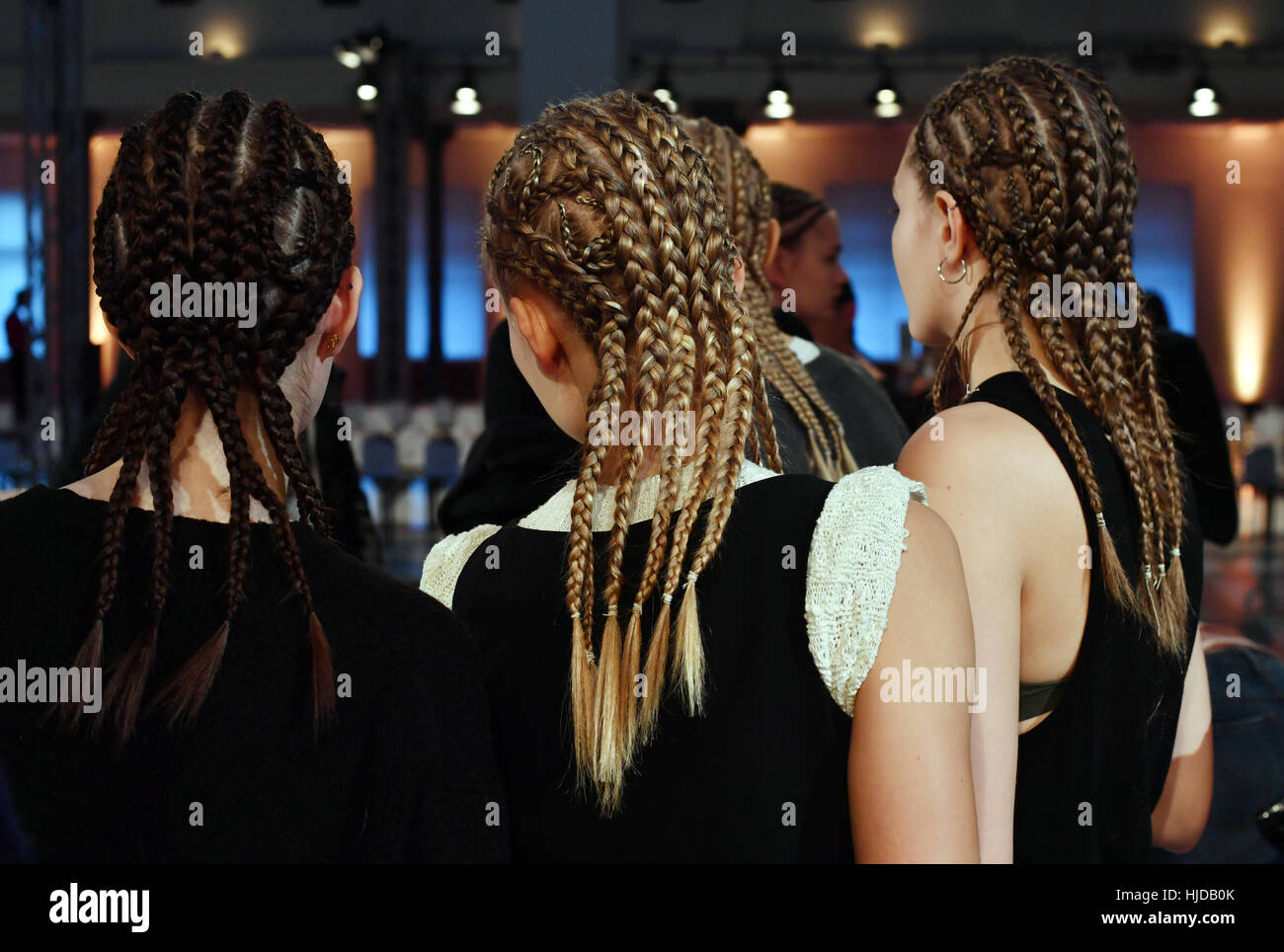 Models with Cornrows before the show "Marina Hoermanseder" at the ...