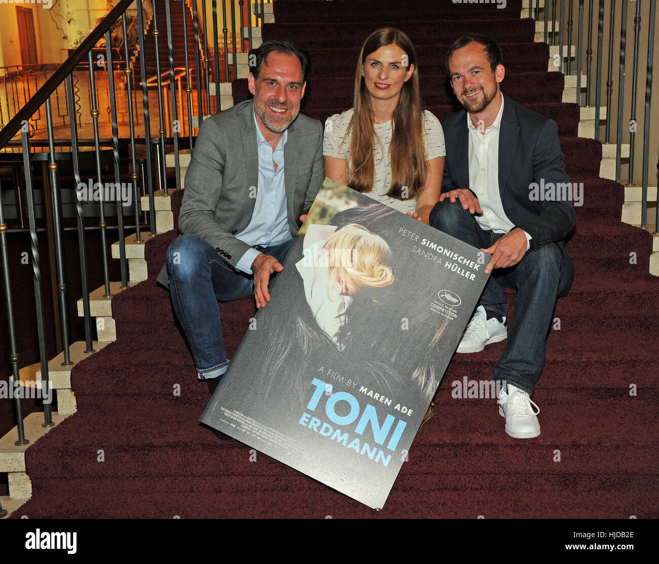 Actor Thomasd Loibl (l-r) and producers Janine Jackowski and Thomas Dornbach posing with the ...