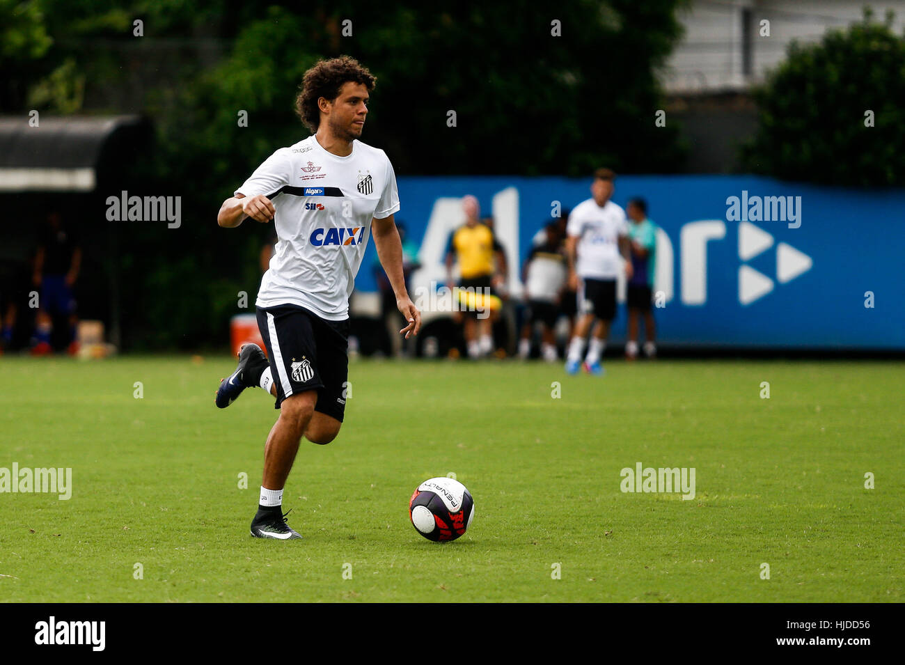 Santos, Brazil. 24th Jan, 2017. Lateral Victor Ferraz in training game ...