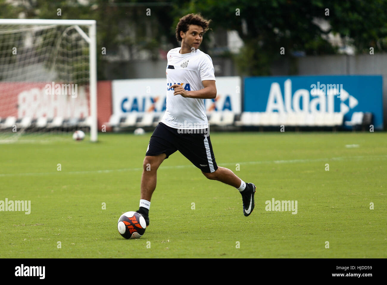 Santos, Brazil. 24th Jan, 2017. Lateral Victor Ferraz in training game ...