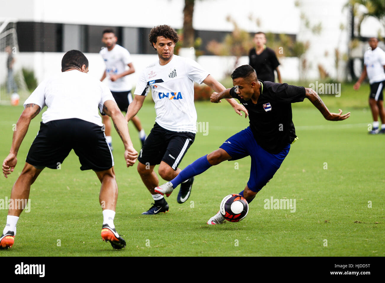 Santos, Brazil. 24th Jan, 2017. Lateral Victor Ferraz in training game ...