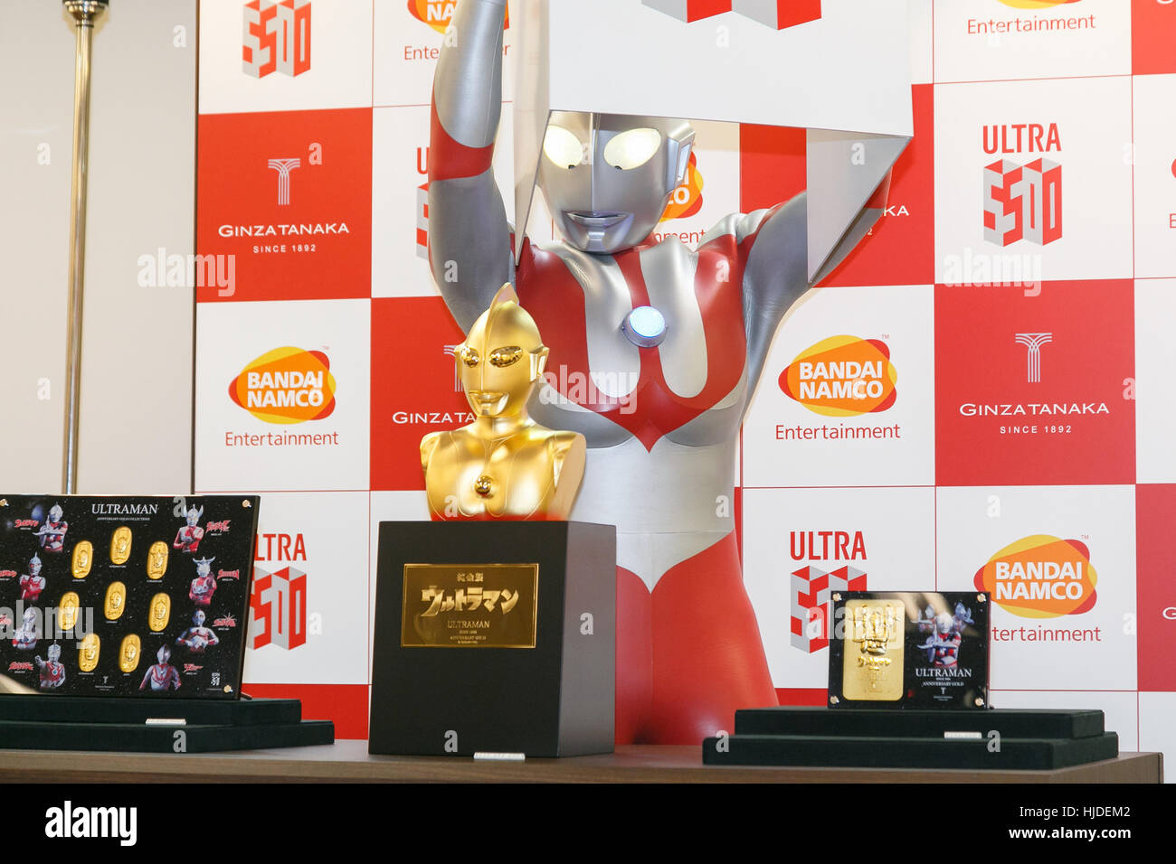 Tokyo, Japan. 25th Jan, 2017. Japanese superhero Ultraman shows off his ...