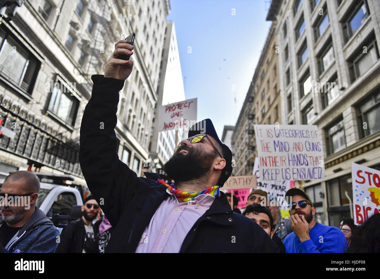 Los Angeles, CA, USA. 21st Jan, 2017. Eric Hoff, center, takes a photo ...