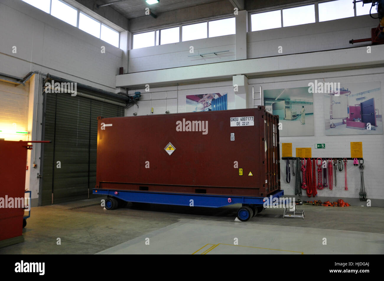 A transport container filled with radioactive waste awaits its ...