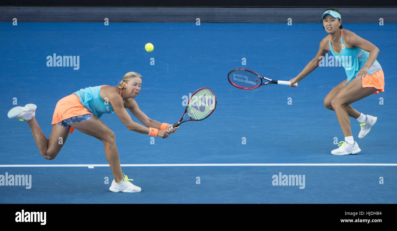 Melbourne, Australia. 25th Jan, 2017. Andrea Hlavackovavb (L) of the ...