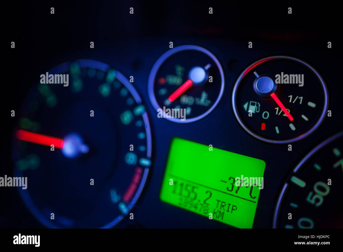 Color close up of a car's dashboard showing the outside temperature ...
