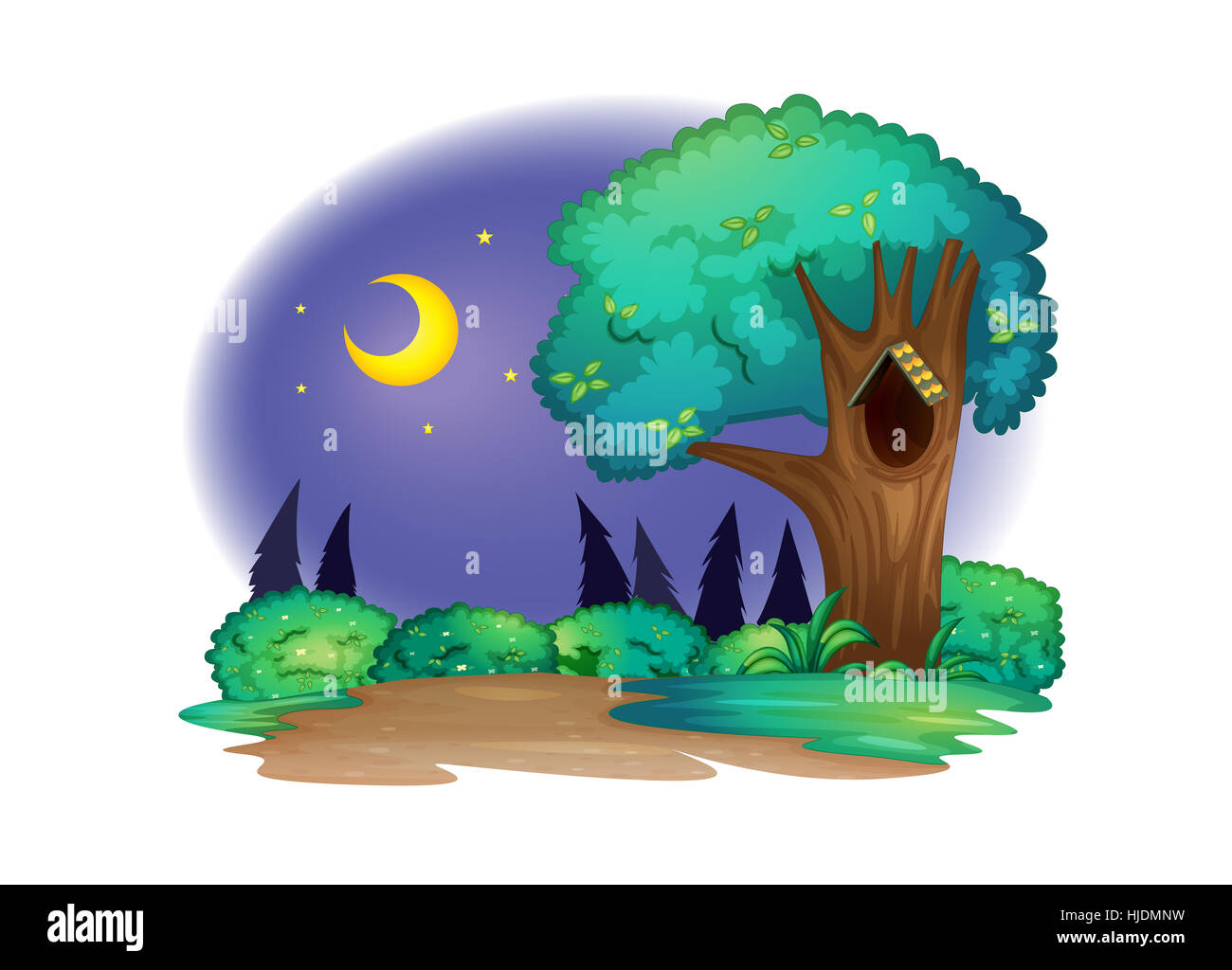 Dusk sky tree leaves branches moon Cut Out Stock Images & Pictures - Alamy